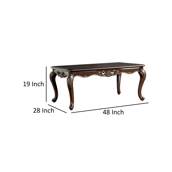 Benjara Halie Coffee Table, 48 Inch, Classic Cabriole Legs, Dark Brown ...
